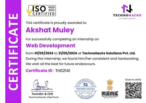 Finished My Internship At Technohacks Edutech Akshat Muley Posted On The Topic Linkedin