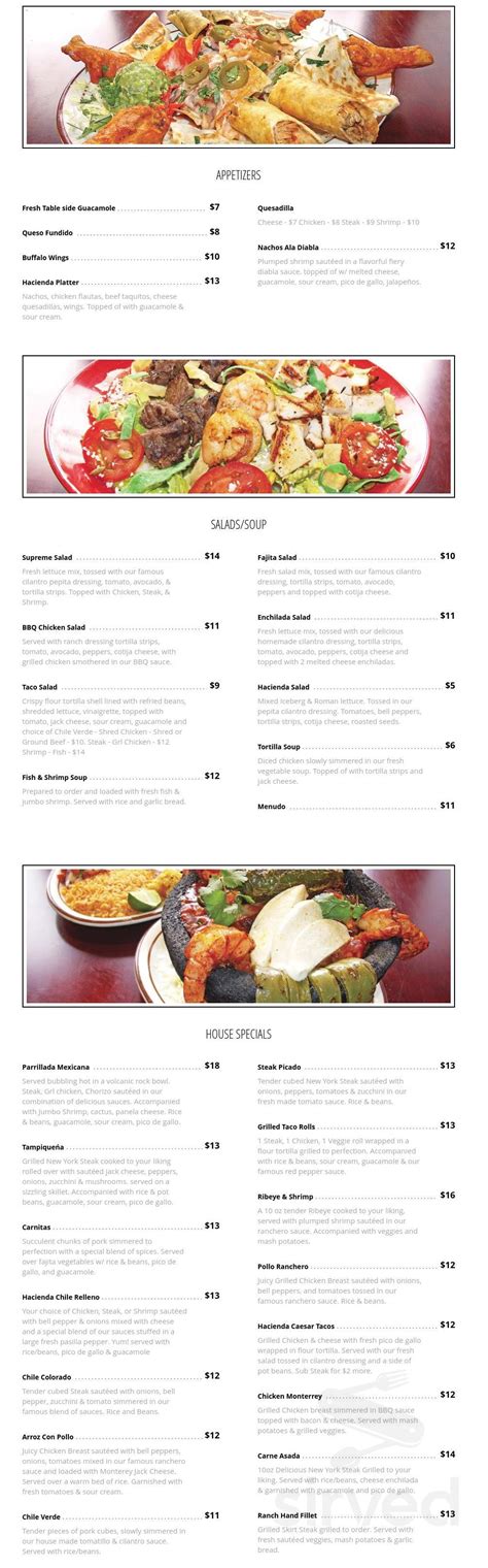 Original Hacienda Grill Menus In Taft California United States
