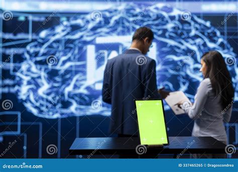 Technicians Use Green Screen Tablet And Ai Neural Networks To Look At