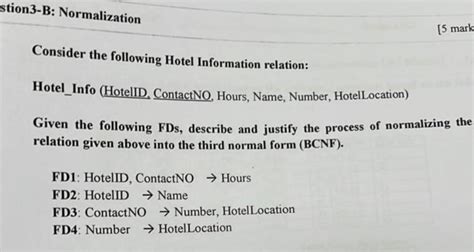 Solved Stion3 B Normalization 5 Mark Consider The