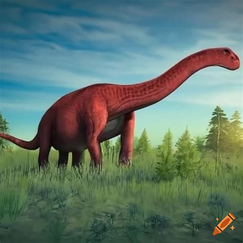 Image Of A Giant Red Brachiosaurus In Tall Vegetation On Craiyon