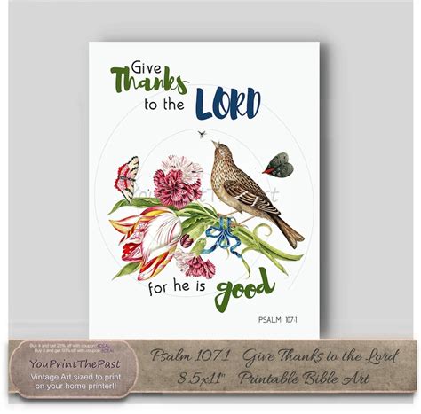 Bible Verse Printable Art Psalm 1071 Give Thanks 85x11 For Home