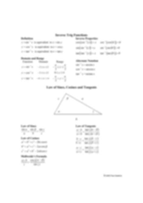 SOLUTION Trigonometry Cheat Sheet Of Formulas Studypool