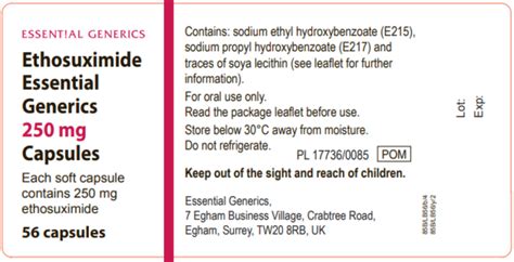 Ethosuximide Essential Generics 250 mg Capsules (UK) | Therapeutic Goods Administration (TGA)