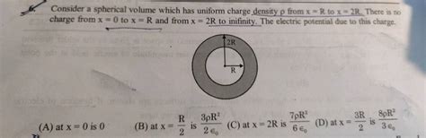 Consider A Spherical Volume Which Has Uniform Charge Density Rho From X