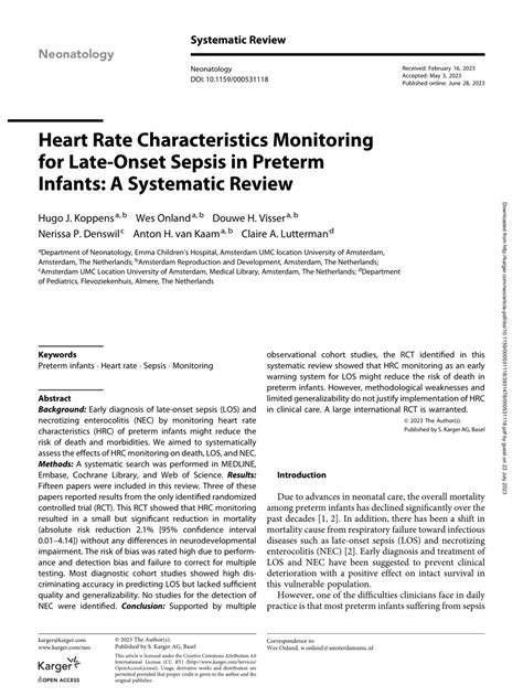 Pdf Heart Rate Characteristics Monitoring For Late Onset Sepsis In Preterm Infants A