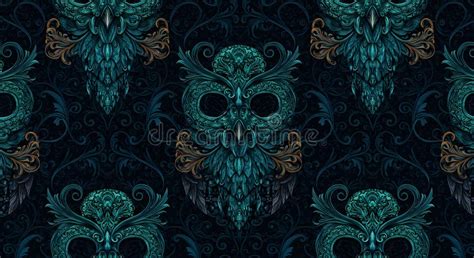 Intricate Dark Owl Mask Pattern With Ornate Details Stock Illustration