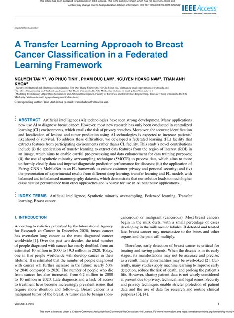 PDF A Transfer Learning Approach To Breast Cancer Classification In A