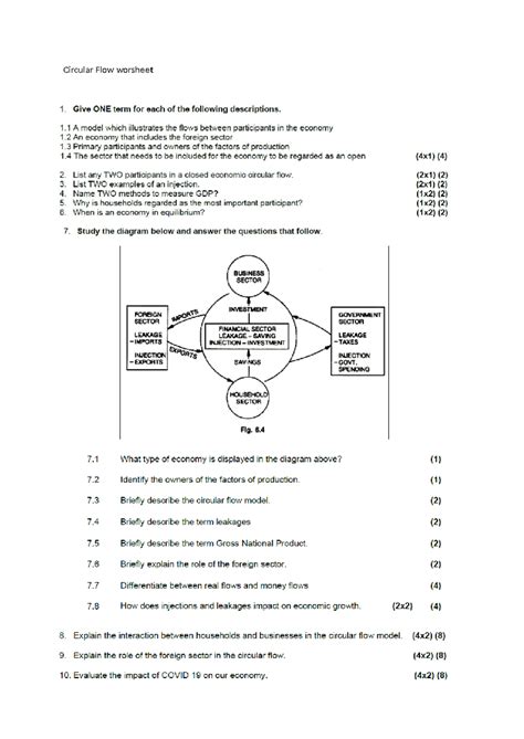 Grade 10 Topic 3 Circular Flow Worksheet Circular Flow Worsheet Studocu