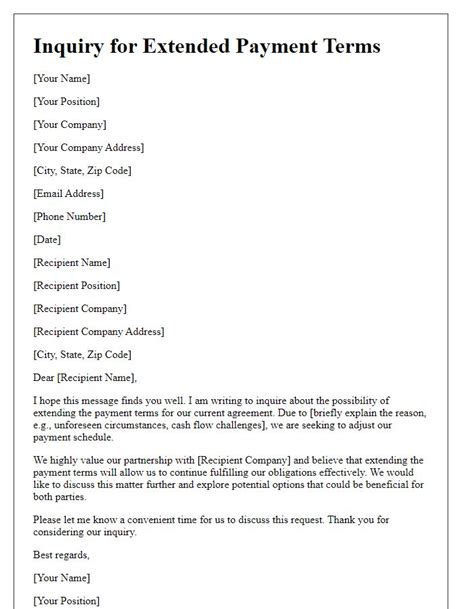 Letter Template For Extended Payment Period Request Free Samples In