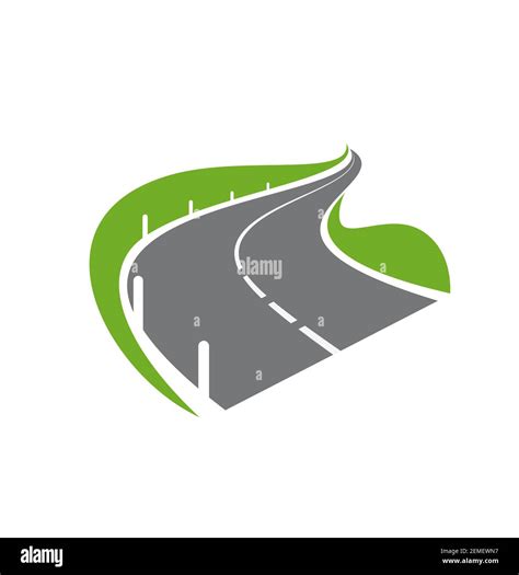 Road Pathway Or Highway Isolated Vector Icon Modern Paved Curve Road Or Highway With Fencing