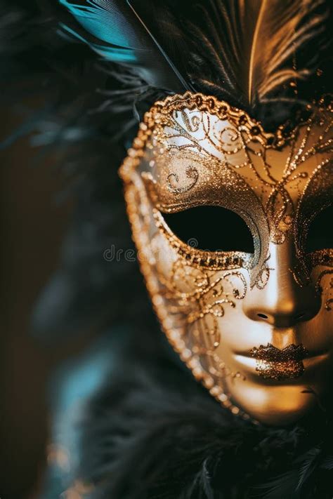 Close Up Of Elegant Gold And White Glittering Venetian Carnival