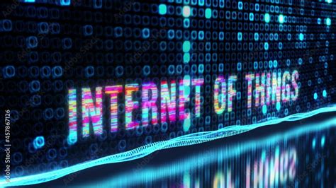 3d animation of internet of things colorful text word flicker light