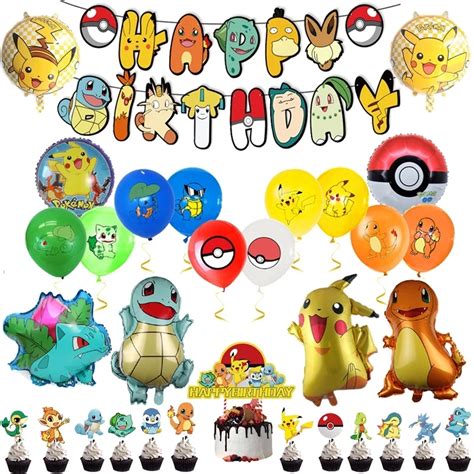 포켓몬 풍선 피카츄 라텍스 호일 풍선 생일 축하 배너 엘프 파티 장식 어린이 장난감 만화 애니메이션 케이크 토퍼 Aliexpress