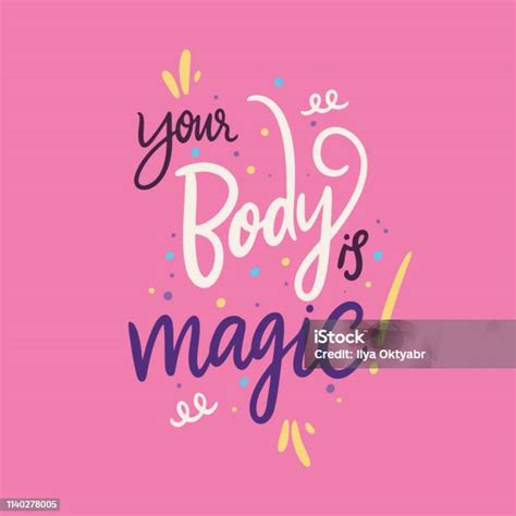 당신의 몸은 마술입니다 손으로 그린 벡터 레터링 동기 부여 영감 따옴표 벡터 일러스트 레이 션 분홍색 배경에 고립입니다 귀여운에 대한 스톡 벡터 아트 및 기타 이미지
