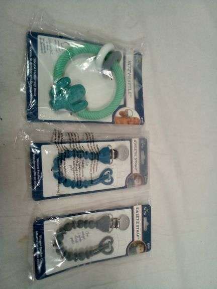 Itzy Ritzy Rattle Silicone Teether And Sweetie Strap Braided Pacifier Clip Dutch Goat