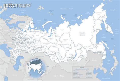 Blue Gray Detailed Map Of Russia Administrative Divisions And Location