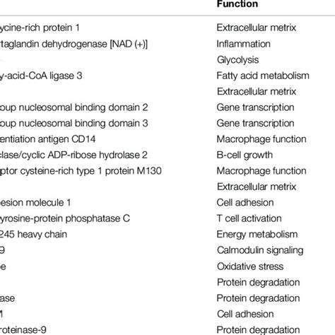 Top 20 Proteins Identified From Fetal Membranes Associated With Preterm
