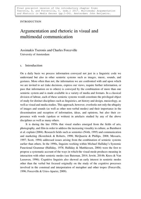 Pdf Argumentation And Rhetoric In Visual And Multimodal Communication