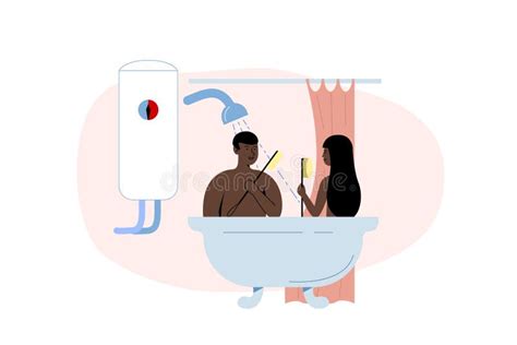 Couple Bathing Together Scene Flat Vector Stock Vector Illustration