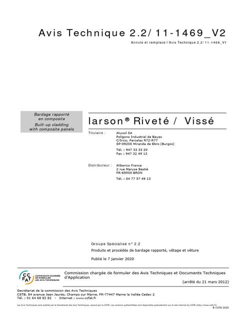 Cstb Larson Rivete Visse At 22 11 1469 V2 Avis Technique Larson Rivete