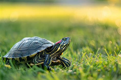 Turtle In The Grass At Sunset Stock Illustration Illustration Of