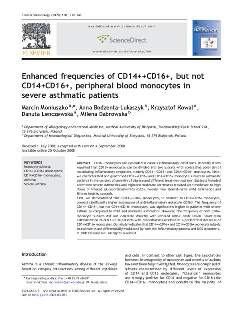 Pdf Enhanced Frequencies Of Cd14cd16 But Not Cd14cd16
