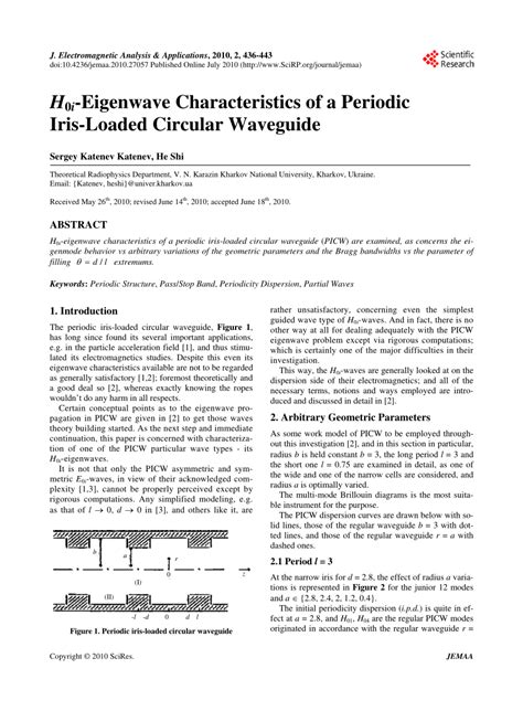 Pdf H0i Eigenwave Characteristics Of A Periodic Iris Loaded Circular Waveguide