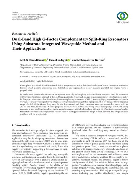 Pdf Dual Band High Q Factor Complementary Split Ring Resonators