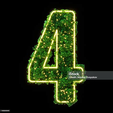 숫자 4 알파벳 녹색 식물 네온 빛나는 숫자는 클리핑 경로로 격리되어 있습니다 3d 그림 잎 잔디 이끼 바질 박하 0명에 대한 스톡 사진 및 기타 이미지 Istock