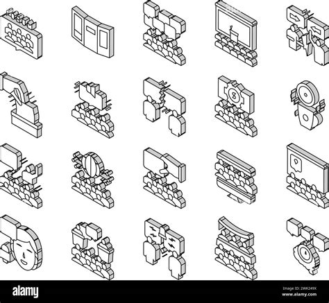 Forum People Meeting Collection Isometric Icons Set Vector Stock Vector
