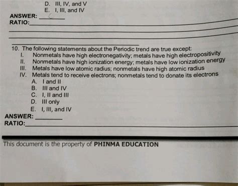 ANSWER D III IV And V E I III And IV RATIO StudyX