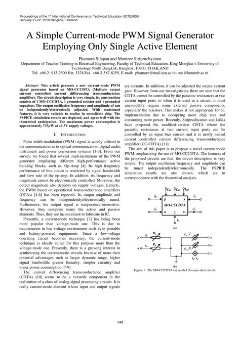 Pdf A Simple Current Mode Pwm Signal Generator Employing Only Single Active Element