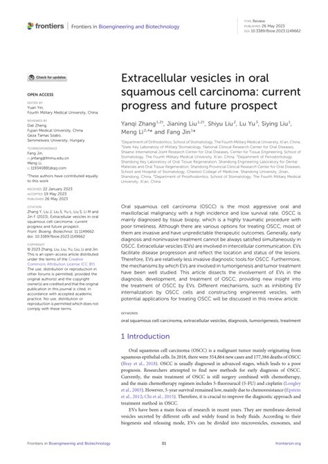 Pdf Extracellular Vesicles In Oral Squamous Cell Carcinoma Current Progress And Future Prospect