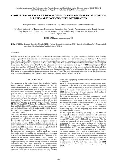 Pdf Comparison Of Particle Swarm Optimization And Genetic Algorithm In Rational Function Model