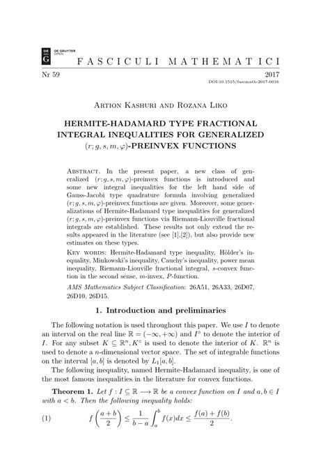 Pdf Hermite Hadamard Type Fractional Integral Inequalities For