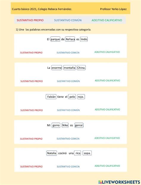 Sustantivos Y Adjetivos Online Pdf Exercise For Cuarto De Primaria Live Worksheets
