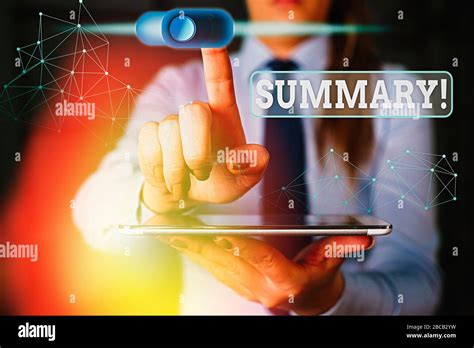 Word Writing Text Summary Business Photo Showcasing Brief Statement Or Account Of Main Points