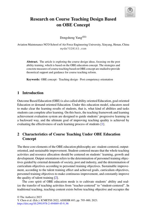 Pdf Research On Course Teaching Design Based On Obe Concept