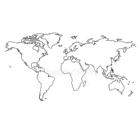 Simplified Line Drawing Of A World Map Continental Outlines Are Depicted In Black On A Stock