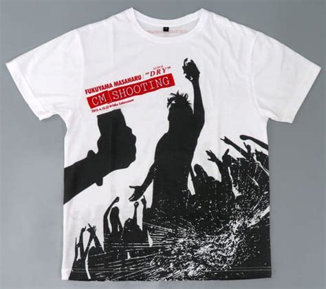 駿河屋 福山雅治 オリジナルtシャツ2013年ver ホワイト×グレー Mサイズ 「福山雅治×アサヒスーパードライ」 テレビcm撮影