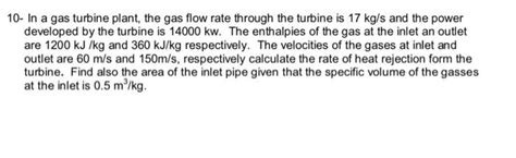 Solved In A Gas Turbine Plant The Gas Flow Rate Through Chegg