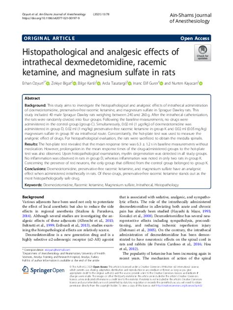 Pdf Histopathological And Analgesic Effects Of Intrathecal Dexmedetomidine Racemic Ketamine