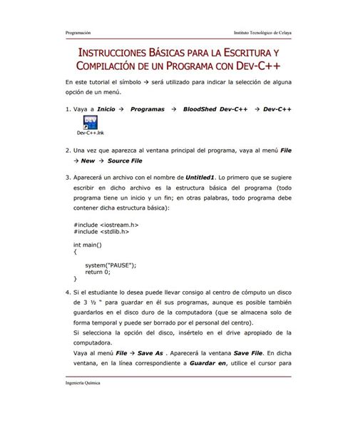 Pdf De Programación Instrucciones Básicas Para La Escritura Y