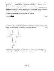 MHF4U1 8A Pdf Evaluation 1 Polynomial Functions MHF4U 8A Marks K 15 A 10 C 5 T 5