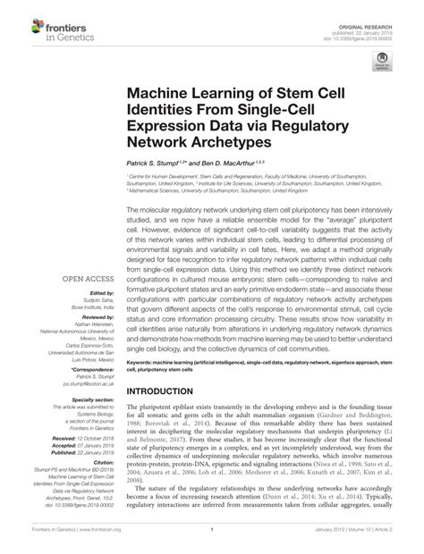 Pdf Machine Learning Of Stem Cell Identities From Single Cell