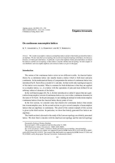 Pdf On Continuous Noncomplete Lattices