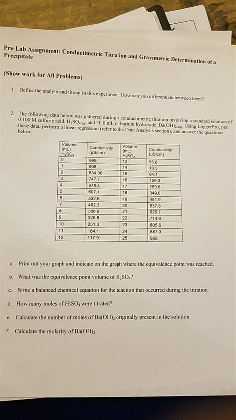 Solved Pre Lab Assignment Conductimetric Titration And
