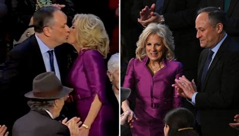 Viral Video Joe Bidens Wife Kisses Kamala Harriss Husband In Us