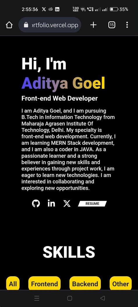 aditya goel on linkedin portfolio webdevelopment resume